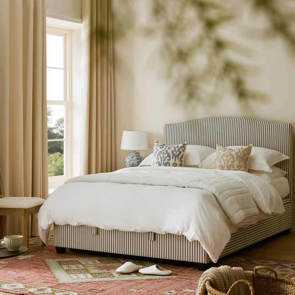 Chilworth Upholstered Ottoman Storage Bed, Blue Stripe Linen Blend ...