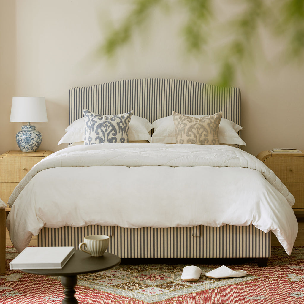Chilworth Upholstered Ottoman Storage Bed, Blue Stripe Linen Blend ...