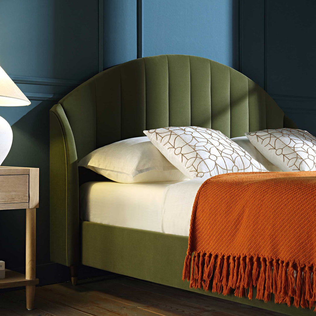 Eleanor Moss Green Velvet Upholstered Bed Frame with Domed Headboard ...