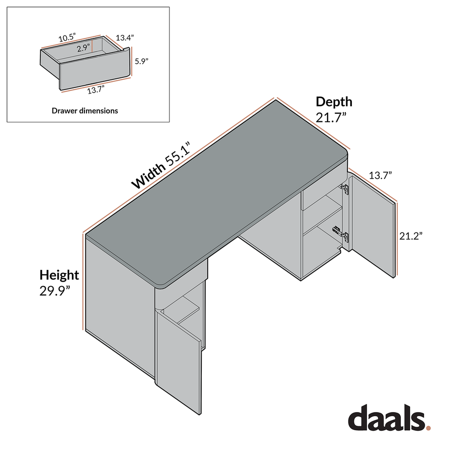 Agnes Curved Edge Desk with Storage, Off White with Oak Top | daals.com