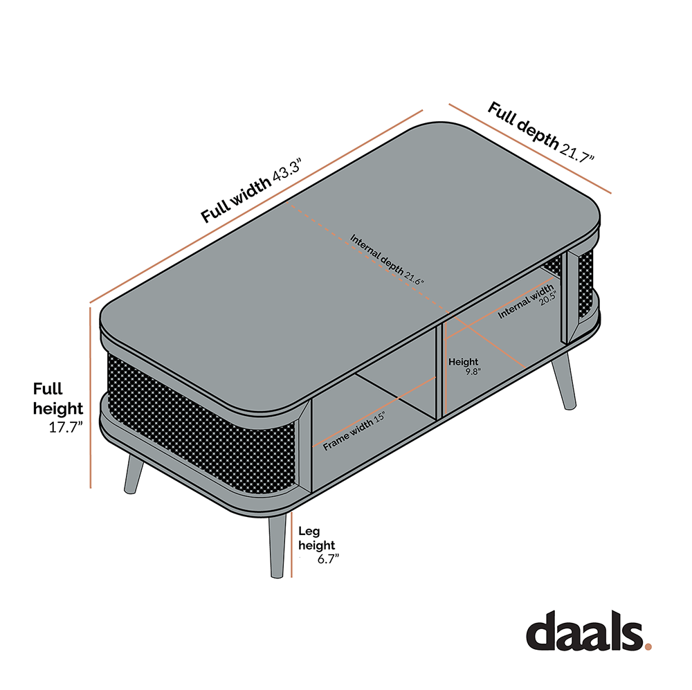 Izzy Curved Rattan Coffee Table, Walnut | daals.com