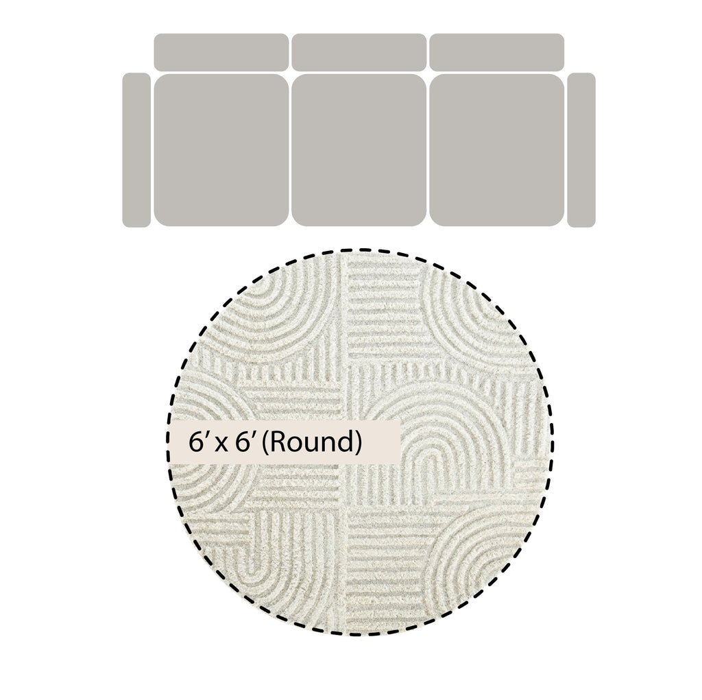 Geo Curve Cream Hand Tufted New Zealand Wool Round Rug | daals.com