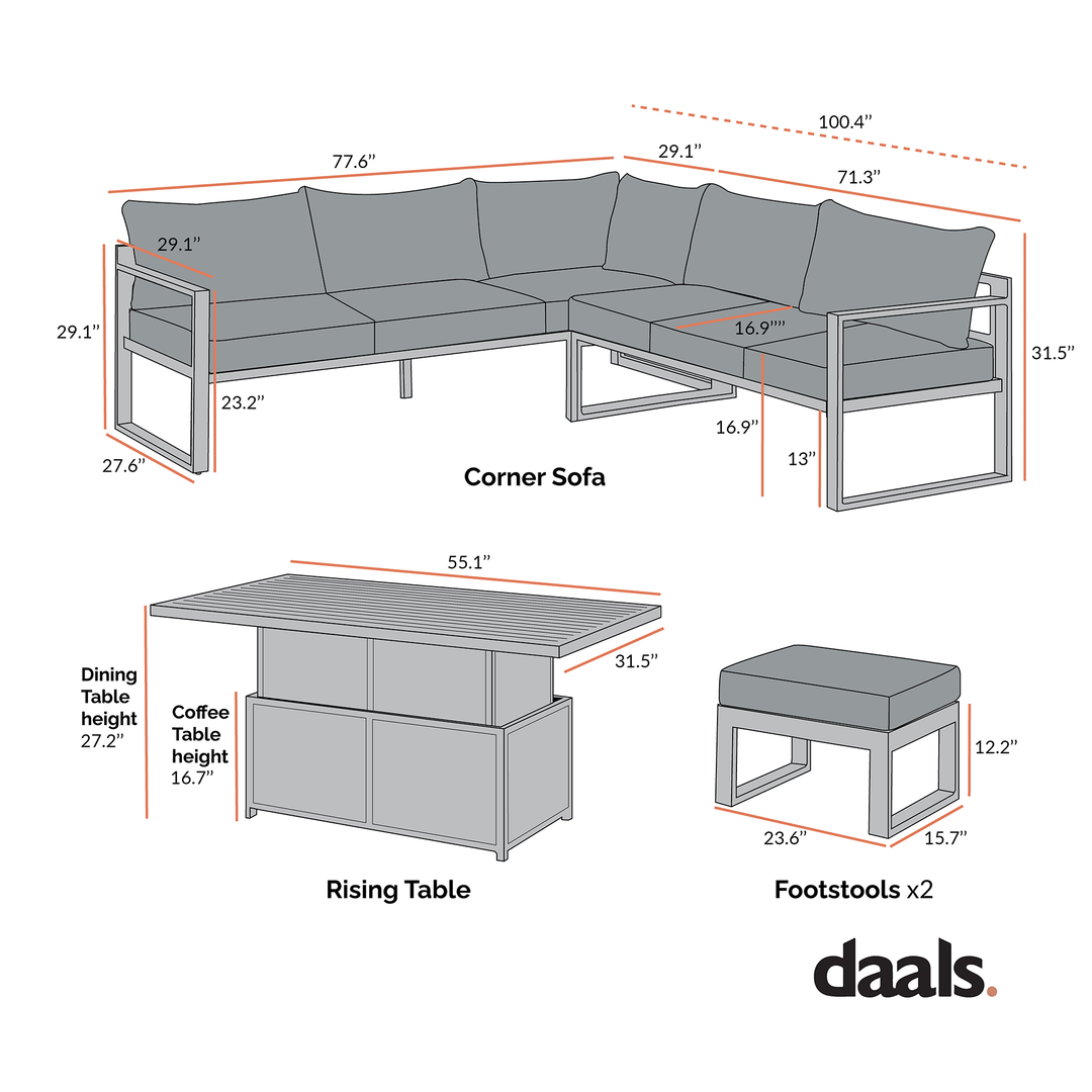 Albany Aluminium Large Corner Casual Dining Set with Rising Table, Gra ...