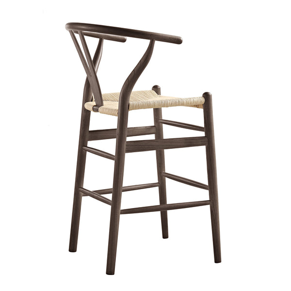 Hansel Wooden Natural Weave Wishbone Counter Stool, Dark Walnut Colour ...