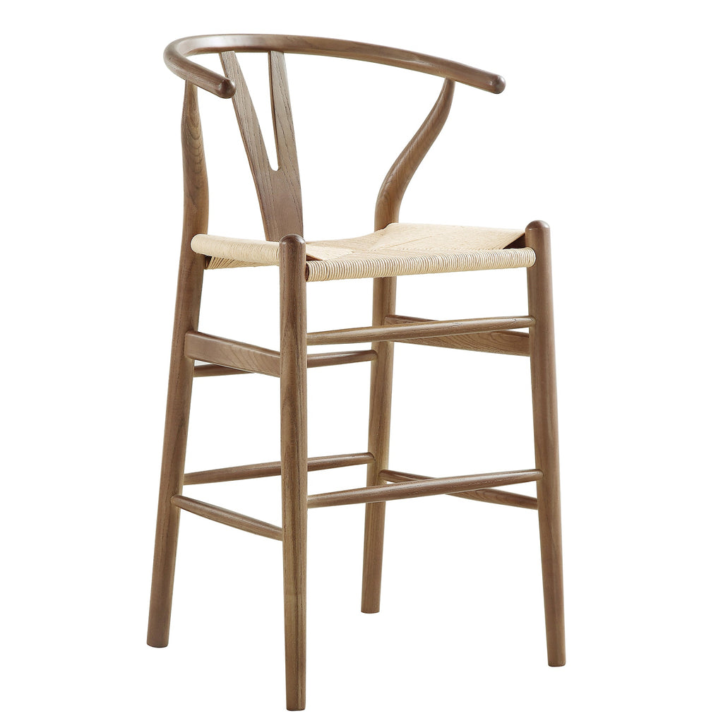 Hansel Wooden Natural Weave Wishbone Counter Stool, Light Walnut Colou ...