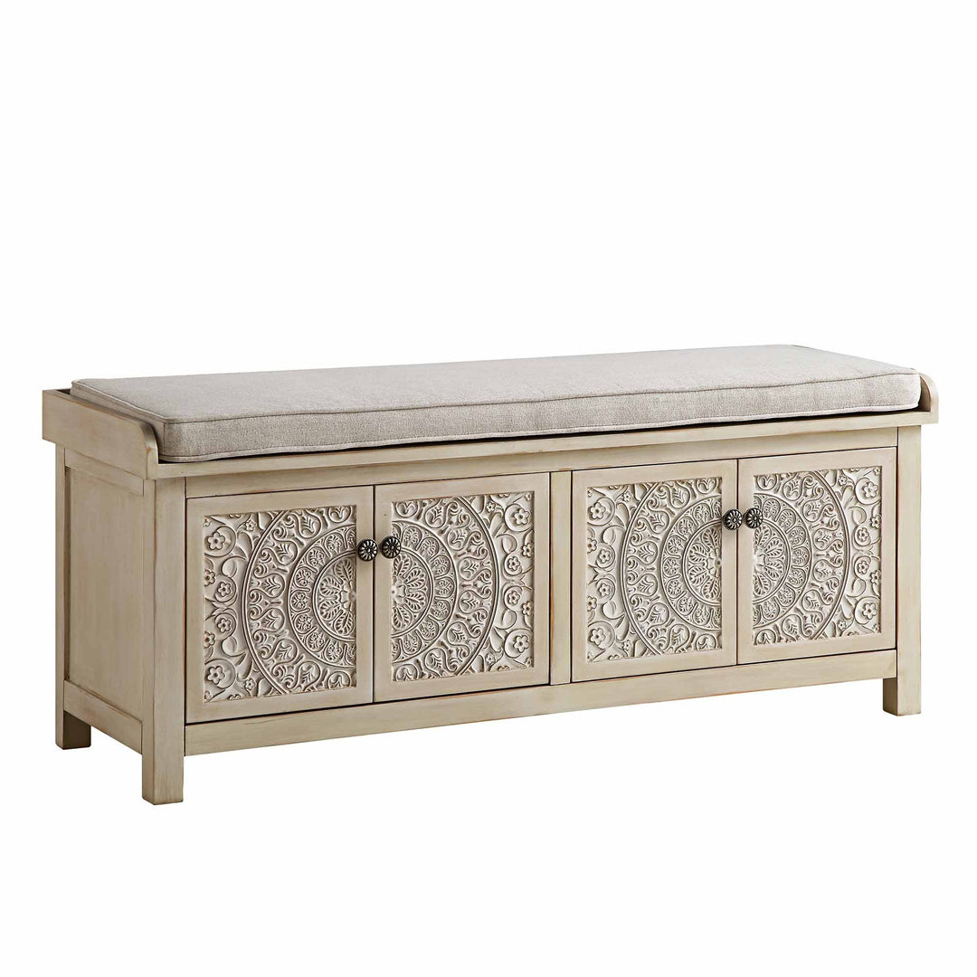 Chantilly Whitewashed Carved Storage Bench | daals.com