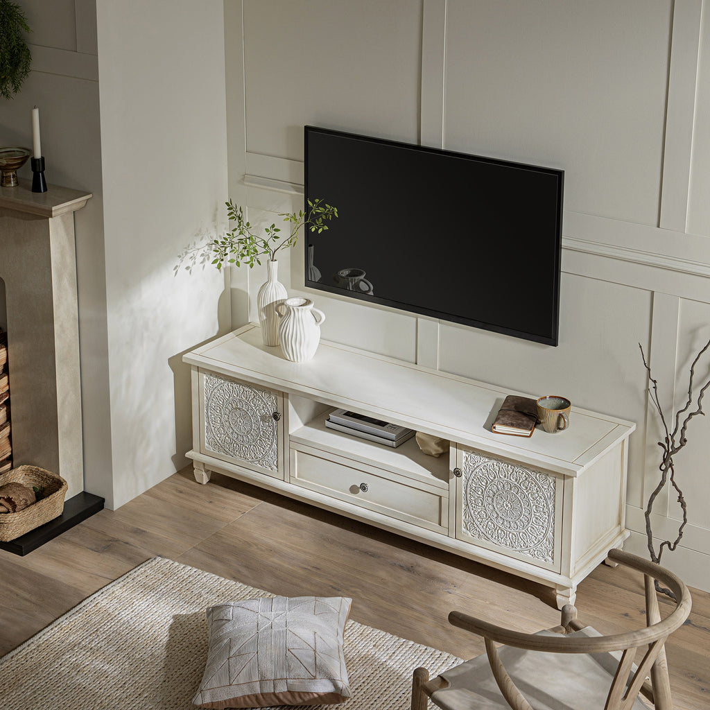 Chantilly Whitewashed 59" Wide TV Stand | daals.com