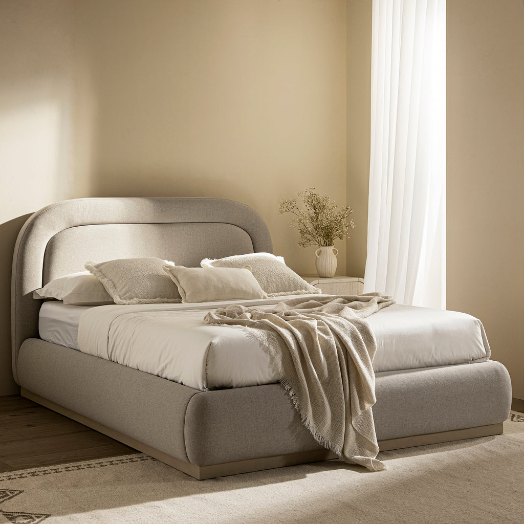 Luella Upholstered Wooden Plinth Base Storage Bed, Sand Fabric | daals.com