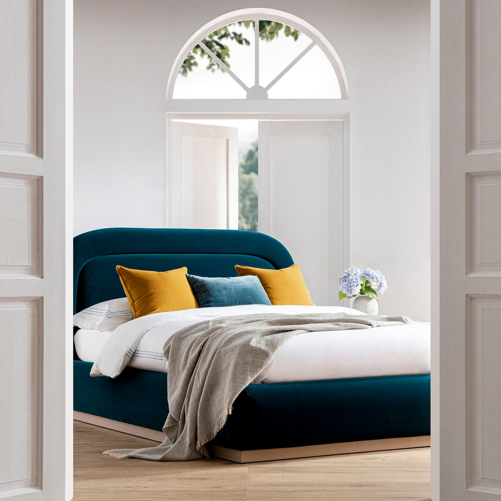 Luella Upholstered Wooden Plinth Base Storage Bed, Teal Velvet | daals.com