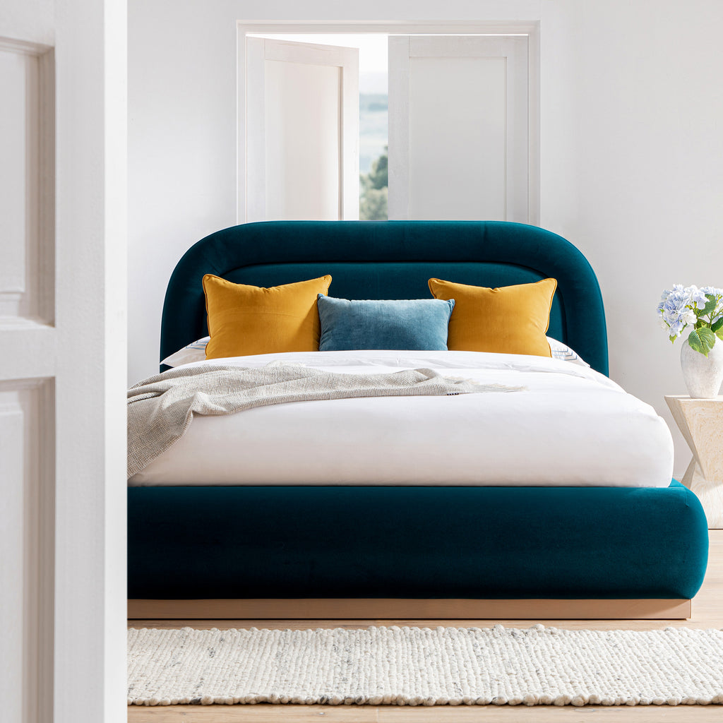 Luella Upholstered Wooden Plinth Base Storage Bed, Teal Velvet | daals.com