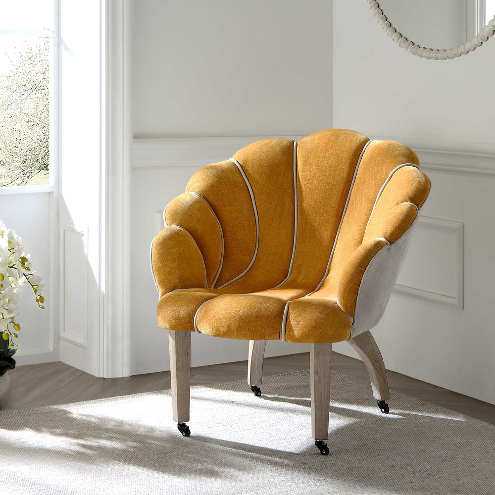 Barnard Scalloped Clam Chair, Mustard Chenille | daals.com