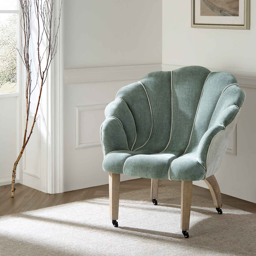 Barnard Scalloped Clam Chair, Sage Green Chenille | daals.com