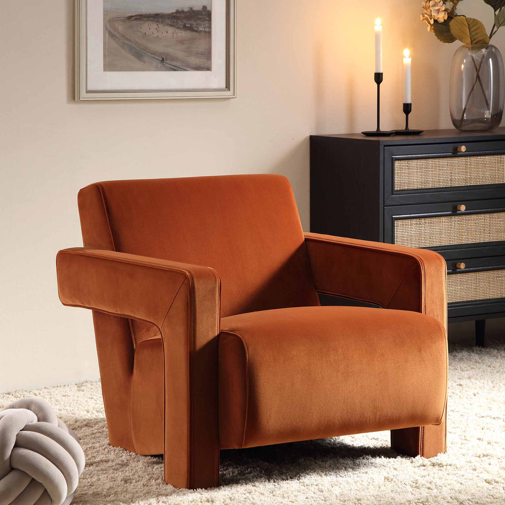 Brompton Sculptural Armchair, Rust Velvet | daals.com