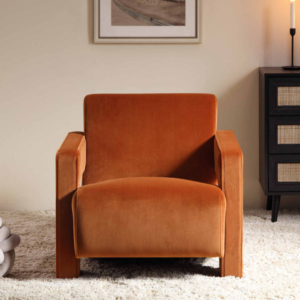 Brompton Sculptural Armchair, Rust Velvet | daals.com
