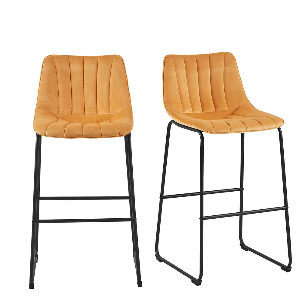 Sutton Set of 2 Fluted Back Bar Stools (Mustard Velvet) | daals.com