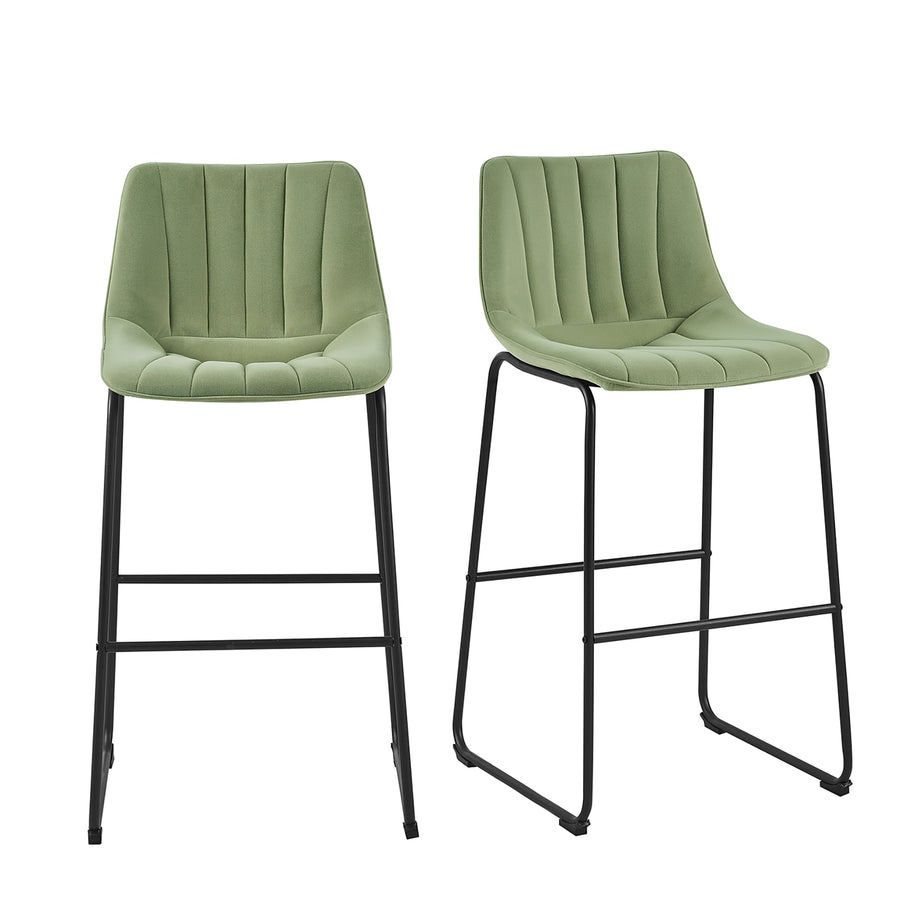 Sutton Set of 2 Fluted Back Bar Stools (Sage Green Velvet) | daals.com