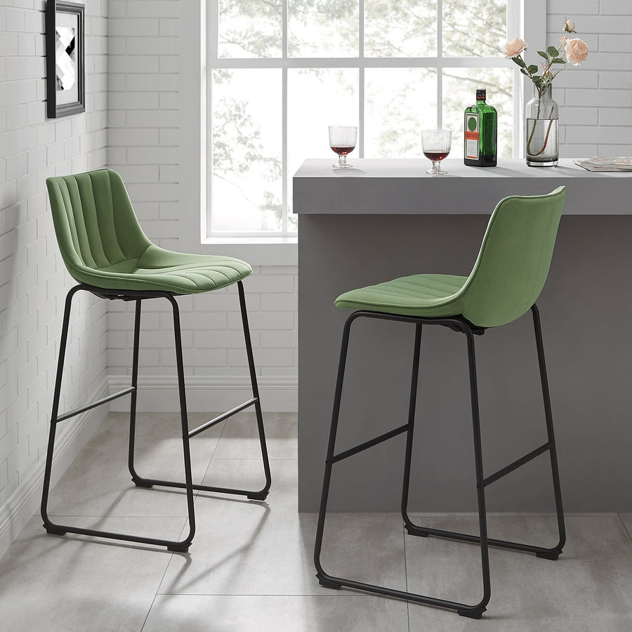 Sutton Set of 2 Fluted Back Bar Stools (Sage Green Velvet) | daals.com