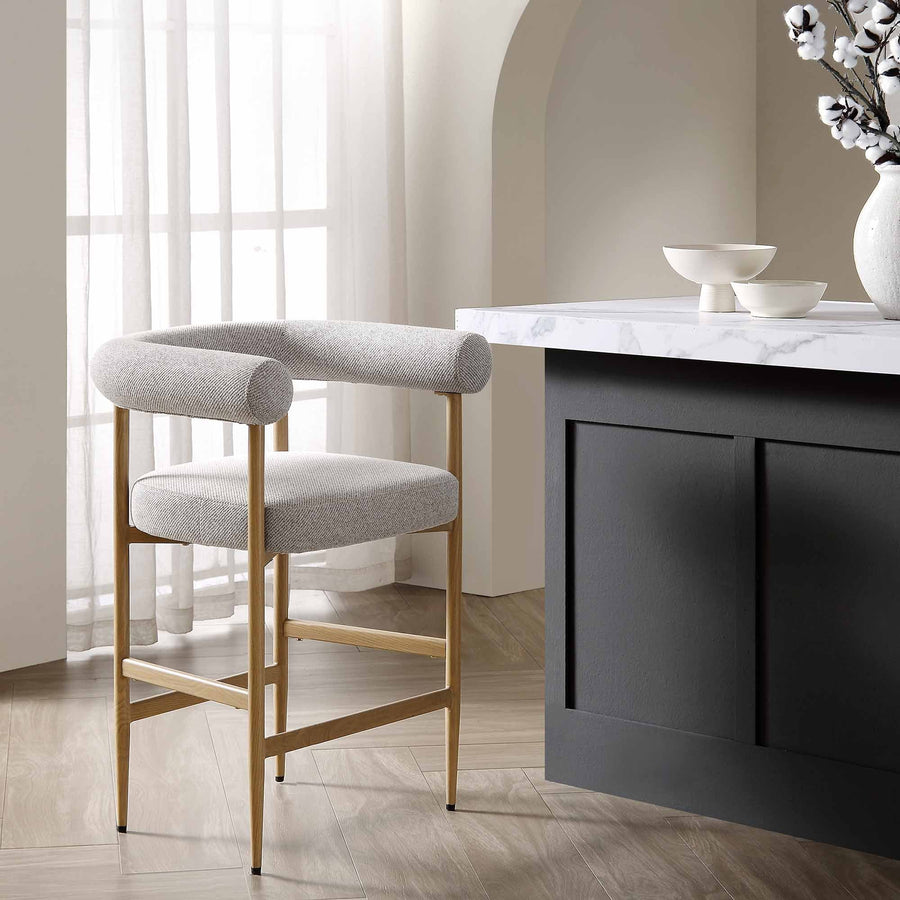 Fulbourn Beige Woven Counter Stool with Natural Wood Effect Legs ...