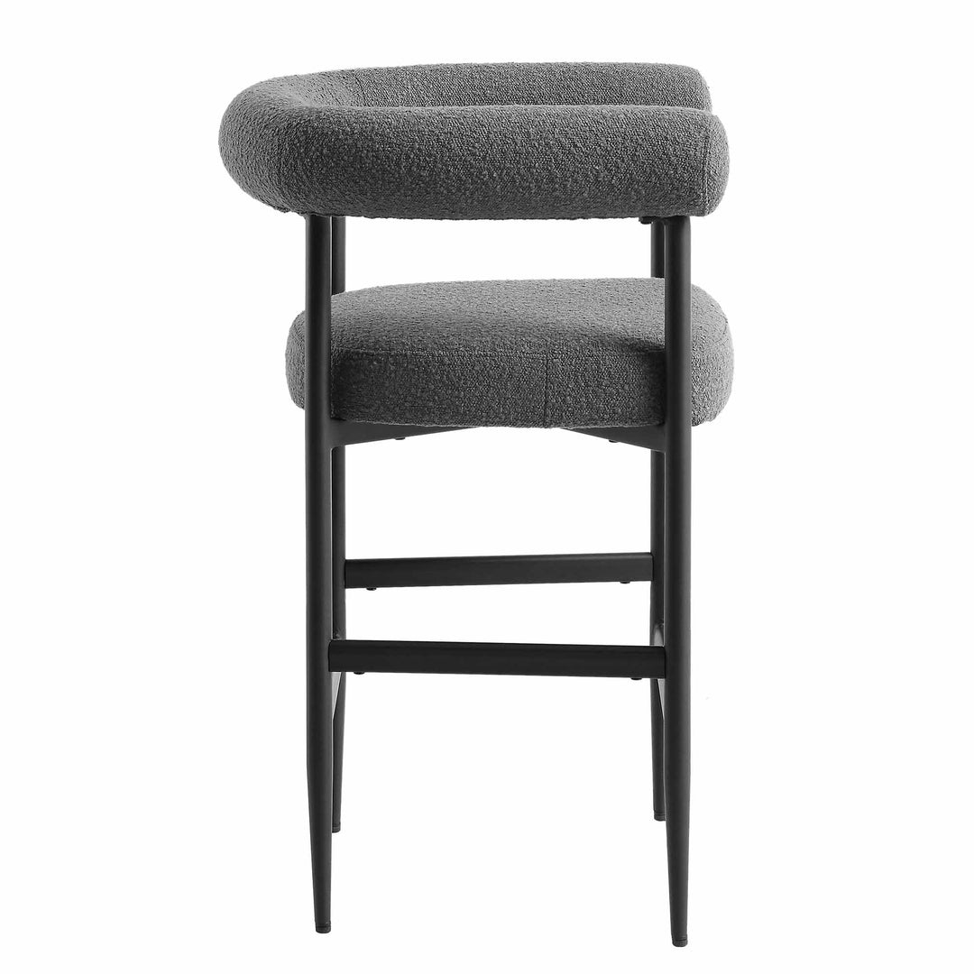 Fulbourn Charcoal Boucle Counter Stool with Black Metal Legs | daals.com