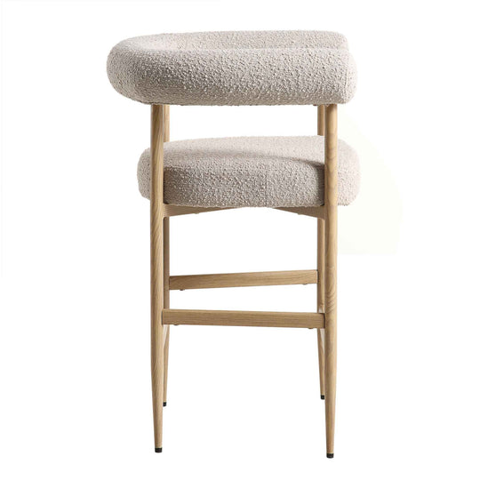 Fulbourn Taupe Boucle Counter Stool with Natural Wood Effect Legs ...