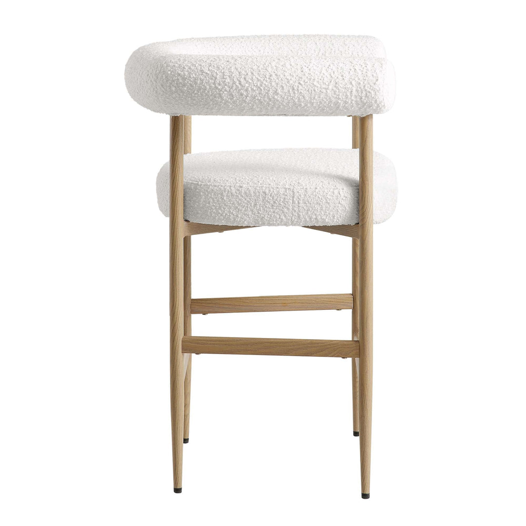 Fulbourn White Boucle Counter Stool with Natural Wood Effect Legs ...