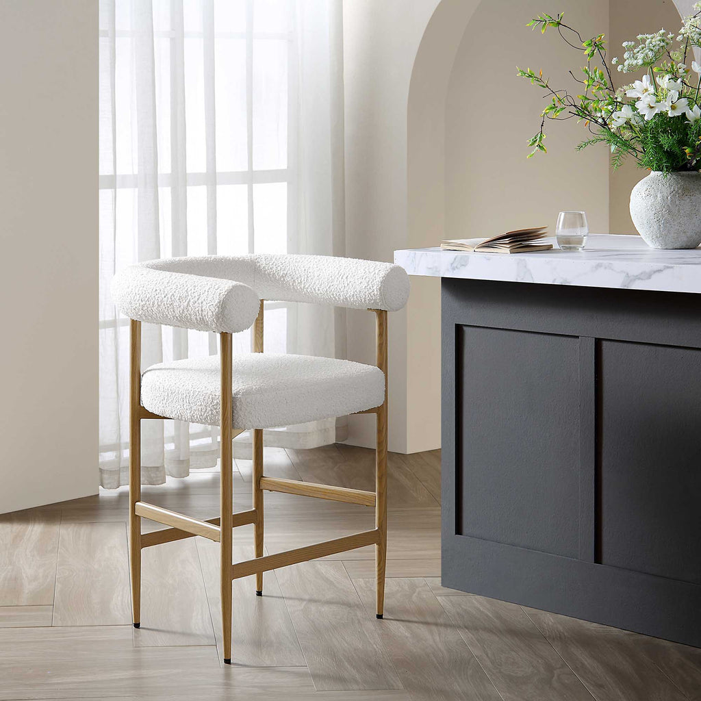 Fulbourn White Boucle Counter Stool with Natural Wood Effect Legs ...