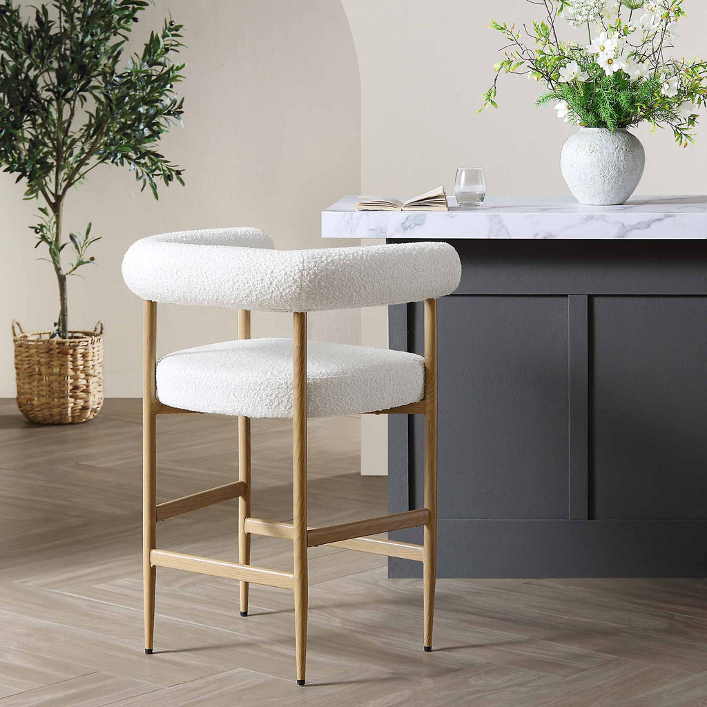 Fulbourn White Boucle Counter Stool with Natural Wood Effect Legs ...
