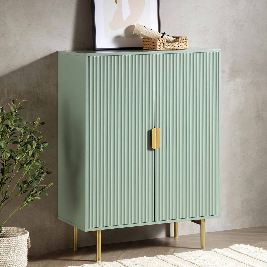 Richmond Ridged Highboard Storage Cabinet, Matte Sage Green | daals.com