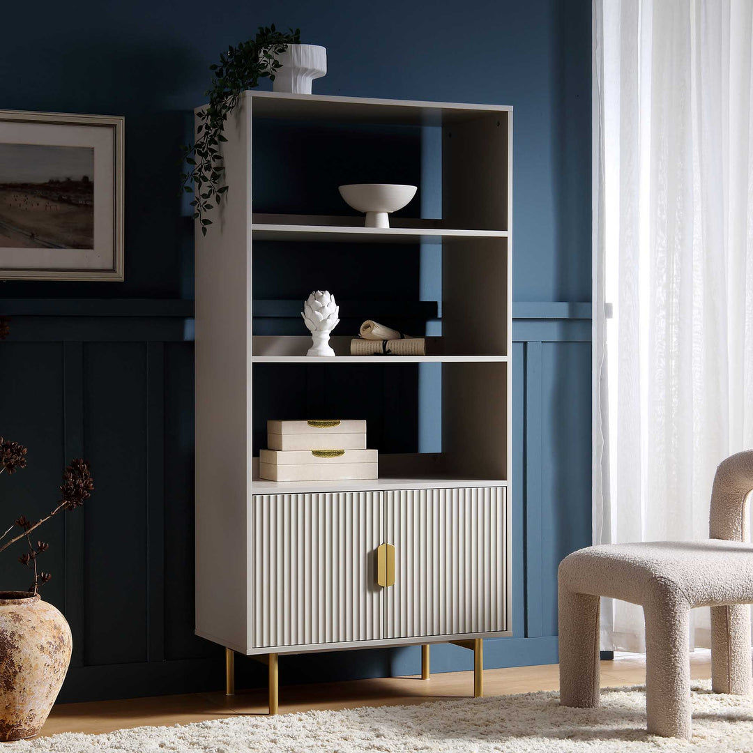 Richmond Ridged Tall Bookcase with Doors, Matte Taupe | daals.com