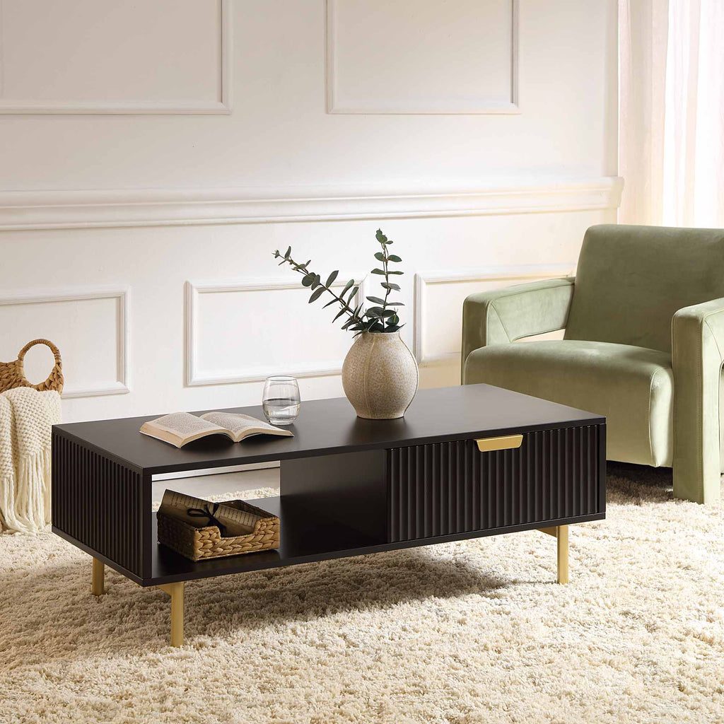 Richmond Ridged Coffee Table with Drawer, Matte Black | daals.com