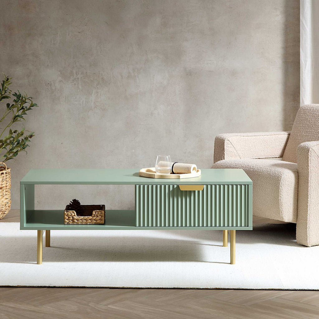 Richmond Ridged Coffee Table with Drawer, Matte Sage Green | daals.com