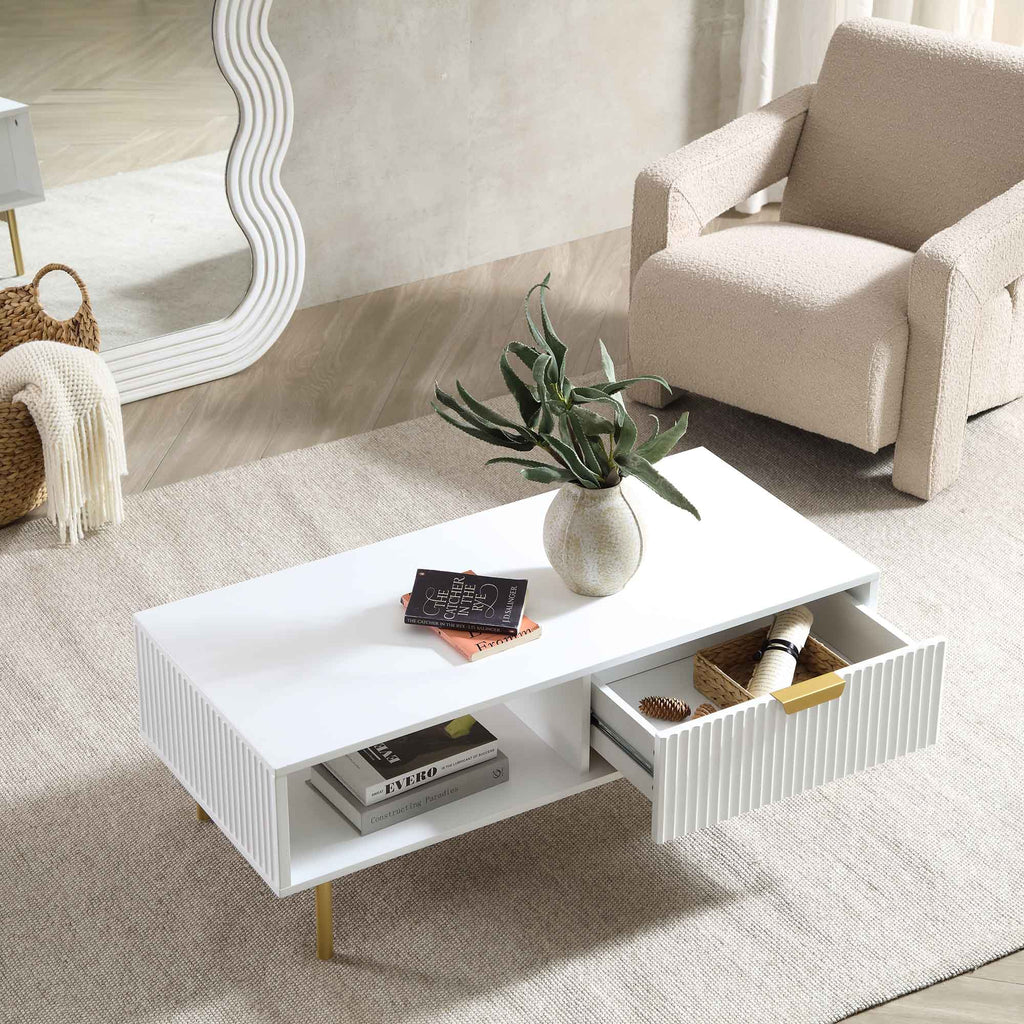Richmond Ridged Coffee Table with Drawer, Matte White | daals.com
