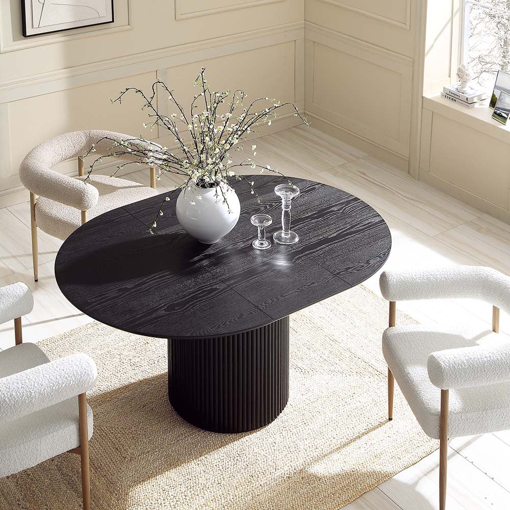Maru Round 4-6 Seater Extending Oak Pedestal Dining Table, Black ...
