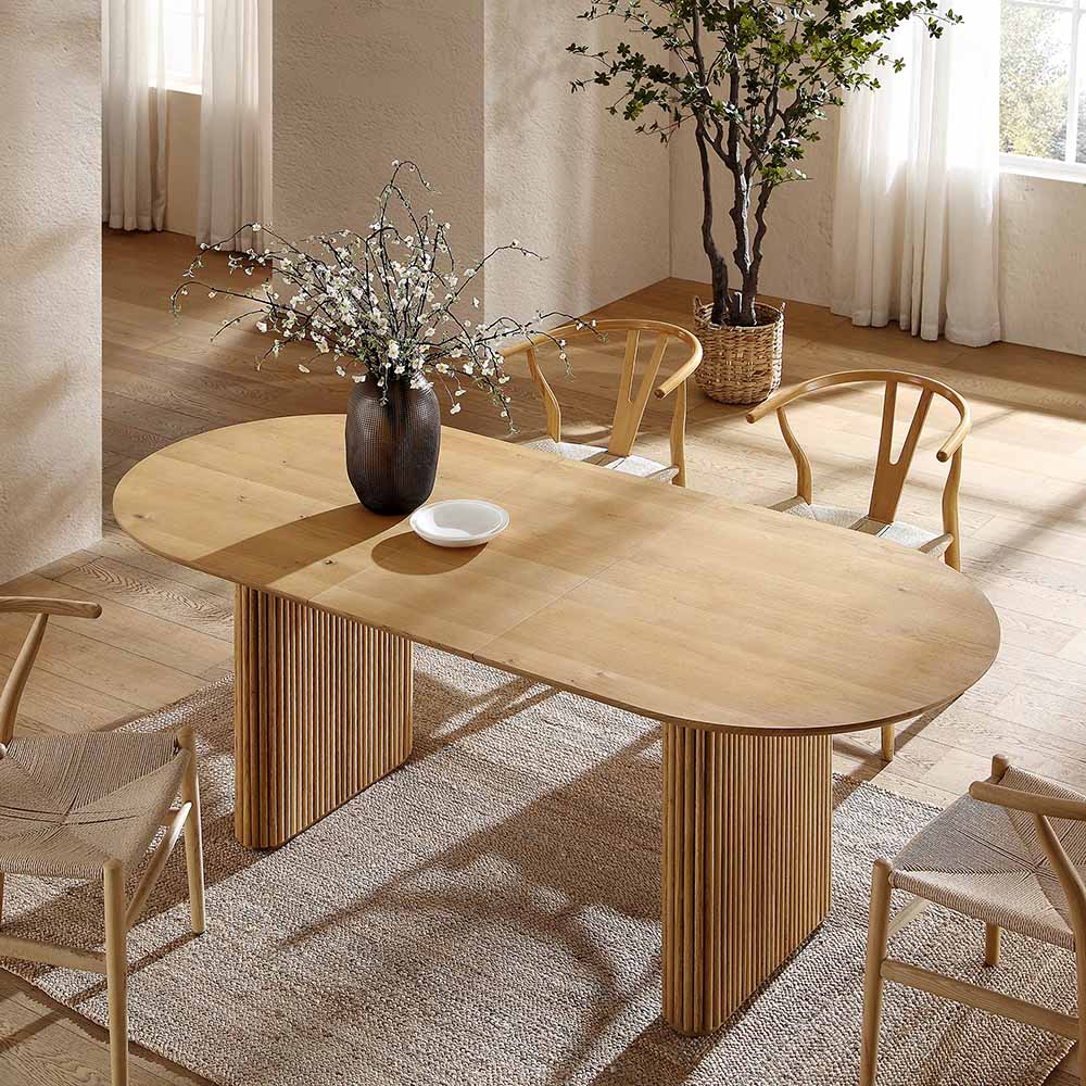 Maru Oval 6-8 Seater Extending Oak Pedestal Dining Table, Oak | daals.com