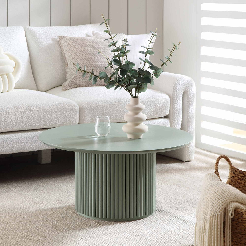 Maru Round Oak Pedestal Coffee Table, Sage Green | daals.com