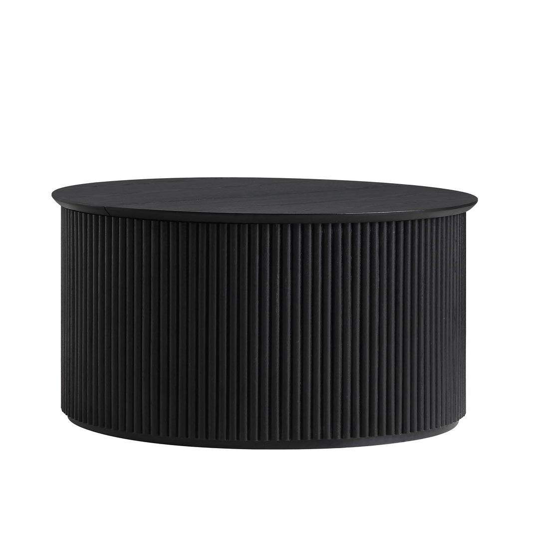 Maru Oak Round Coffee Table with Storage, Black | daals.com