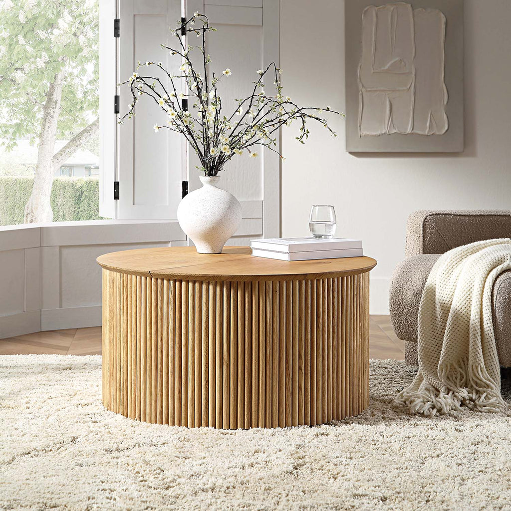 Maru Oak Round Coffee Table with Storage, Oak | daals.com