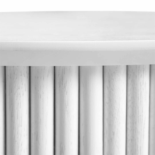 Maru Oak Round Coffee Table with Storage, Washed White | daals.com