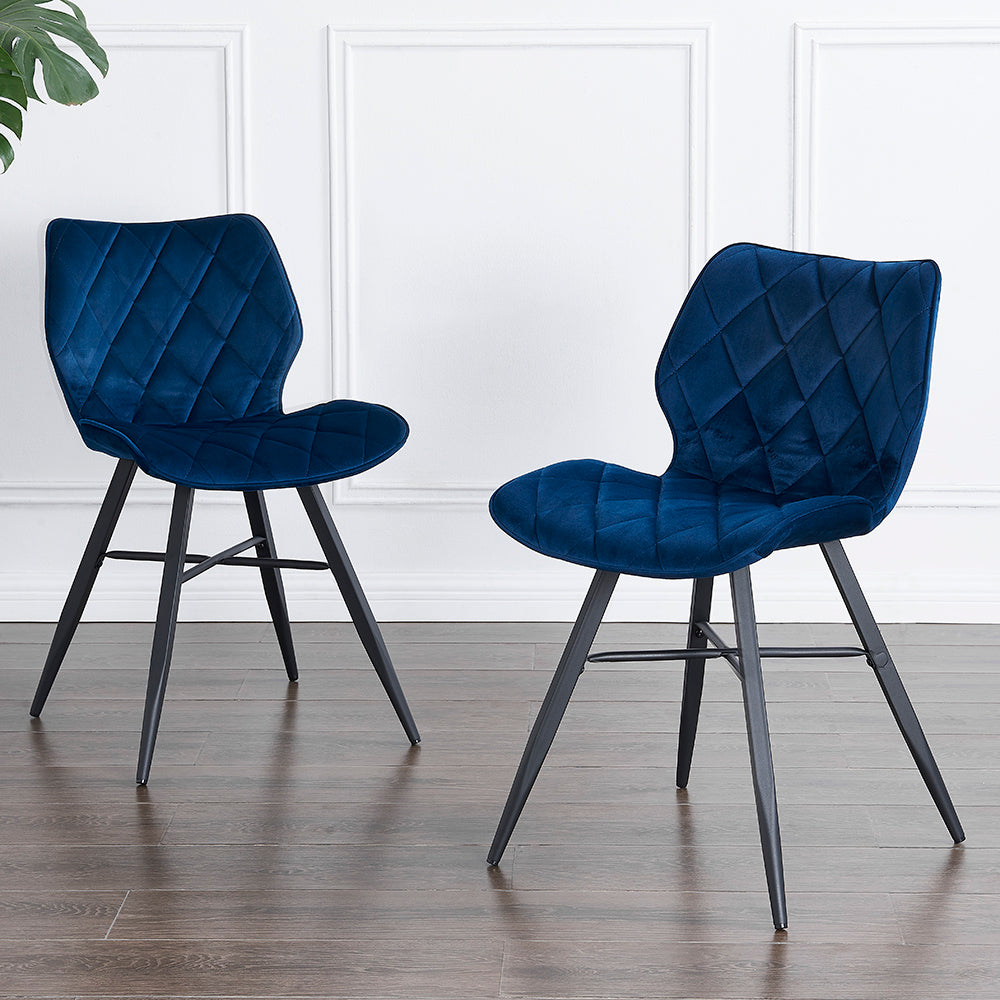 Ampney Velvet Diamond Stitch Set of 2 Dining Chairs with Metal Legs (B ...