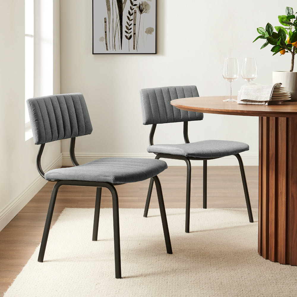 Charlecote Set of 2 Fluted Dining Chairs (Light Gray Linen) | daals.com