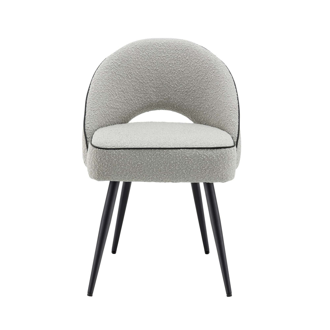 Oakley Set of 2 Gray Boucle Upholstered Dining Chairs with Piping ...