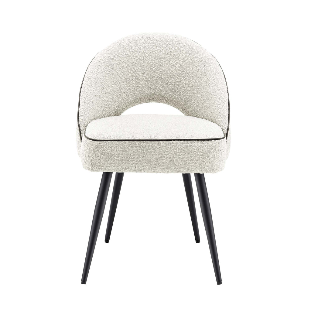 Oakley Set of 2 White Boucle Upholstered Dining Chairs with Piping ...