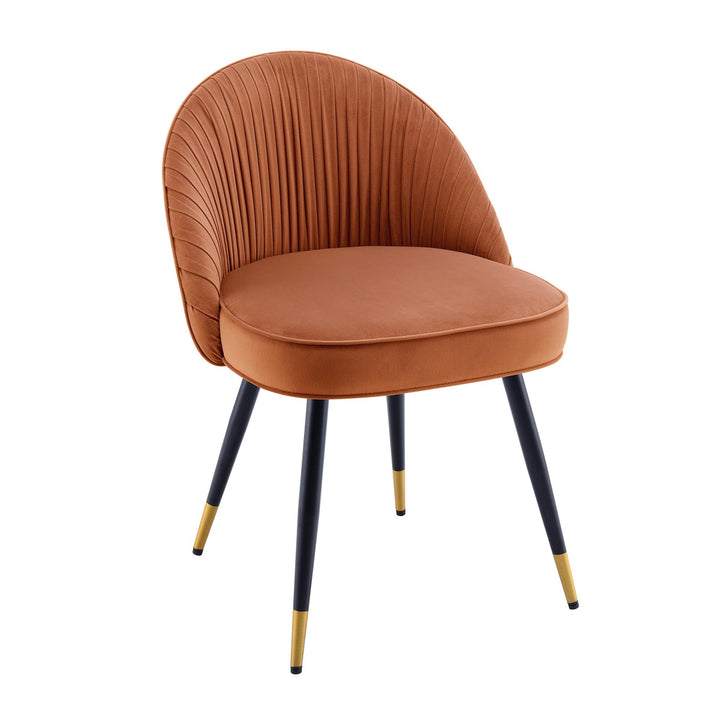 Miyae Set of 2 Pleated Burnt Orange Velvet Upholstered Dining Chairs ...