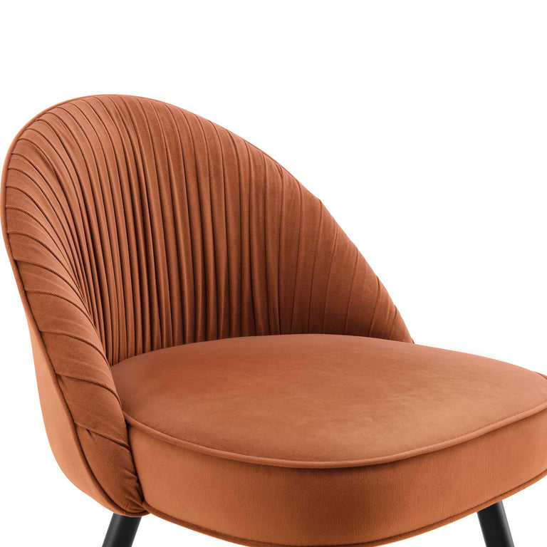 Miyae Set of 2 Pleated Burnt Orange Velvet Upholstered Dining Chairs ...