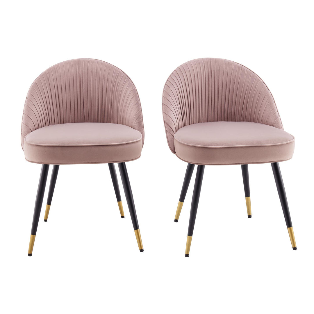 Miyae Set of 2 Pleated Pale Pink Velvet Upholstered Dining Chairs ...