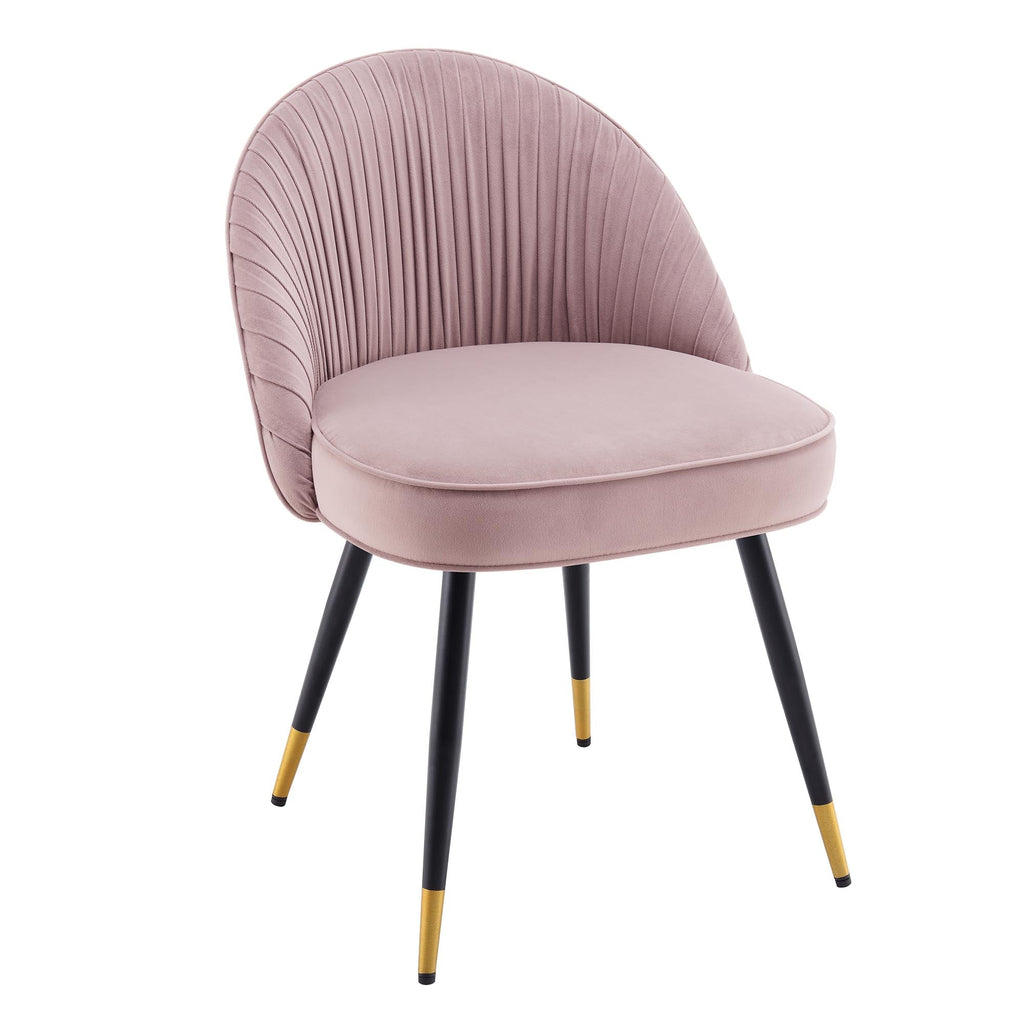 Miyae Set of 2 Pleated Pale Pink Velvet Upholstered Dining Chairs ...