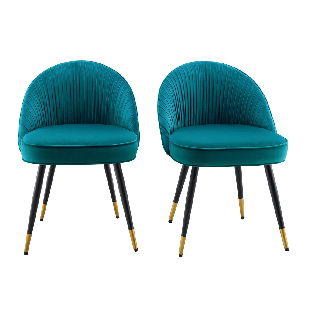 Miyae Set of 2 Pleated Teal Velvet Upholstered Dining Chairs | daals.com