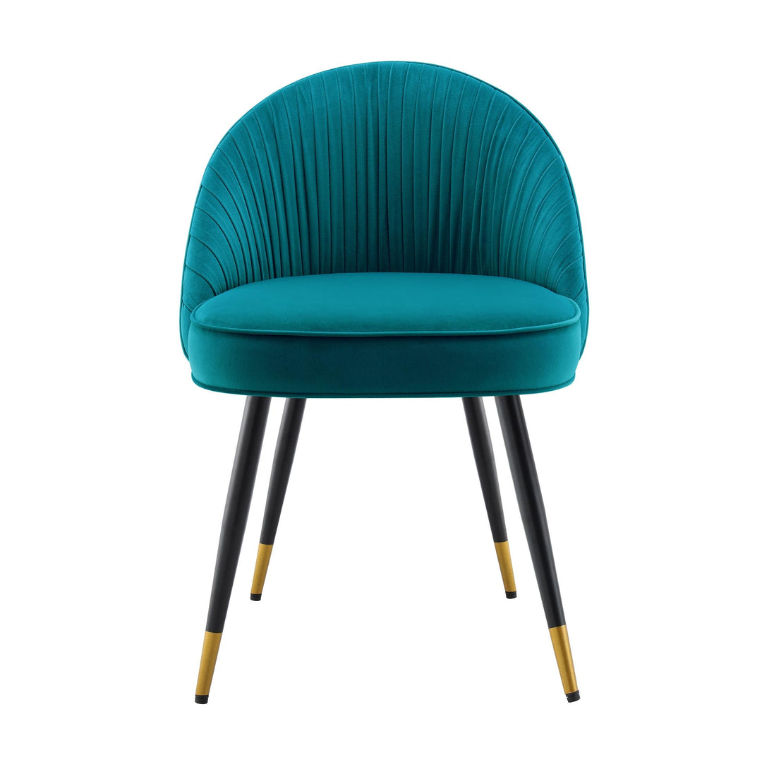 Miyae Set of 2 Pleated Teal Velvet Upholstered Dining Chairs | daals.com
