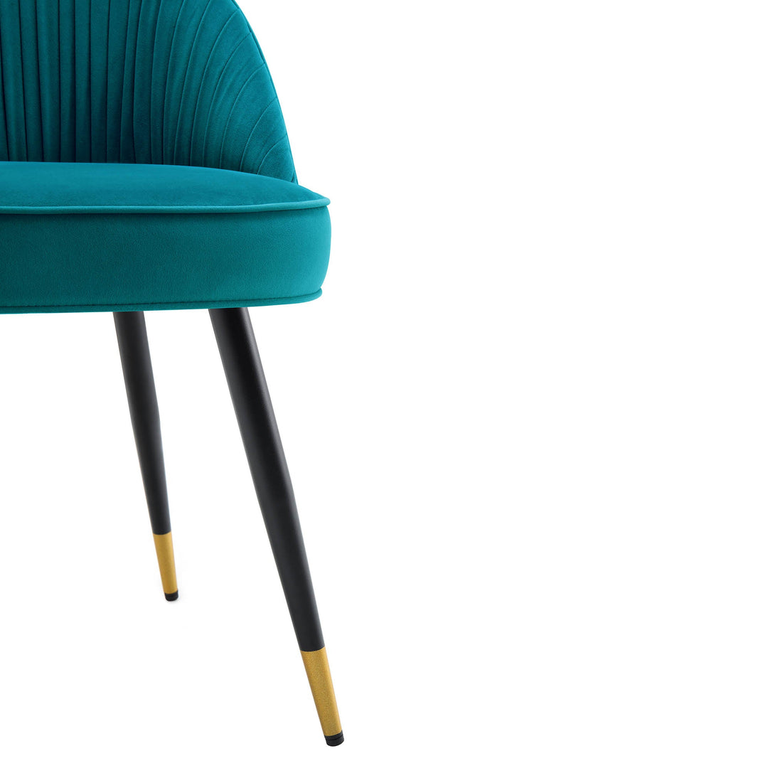 Miyae Set of 2 Pleated Teal Velvet Upholstered Dining Chairs | daals.com