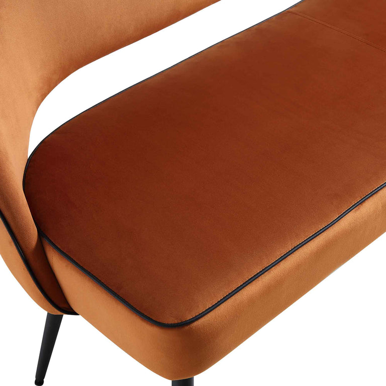 Oakley Orange Velvet Upholstered 3 Seater Dining Bench with Contrast P ...